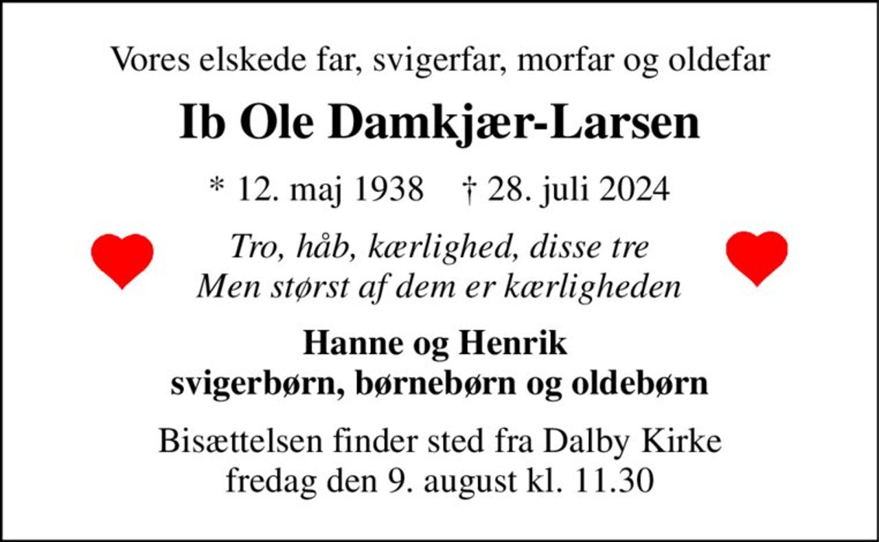 Ib Ole Damkjær-Larsen | Dødsannoncer i Danmark