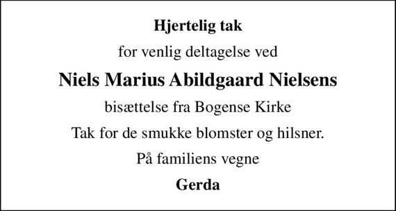 Niels Marius Abildgaard Nielsen | Dødsannoncer i Danmark