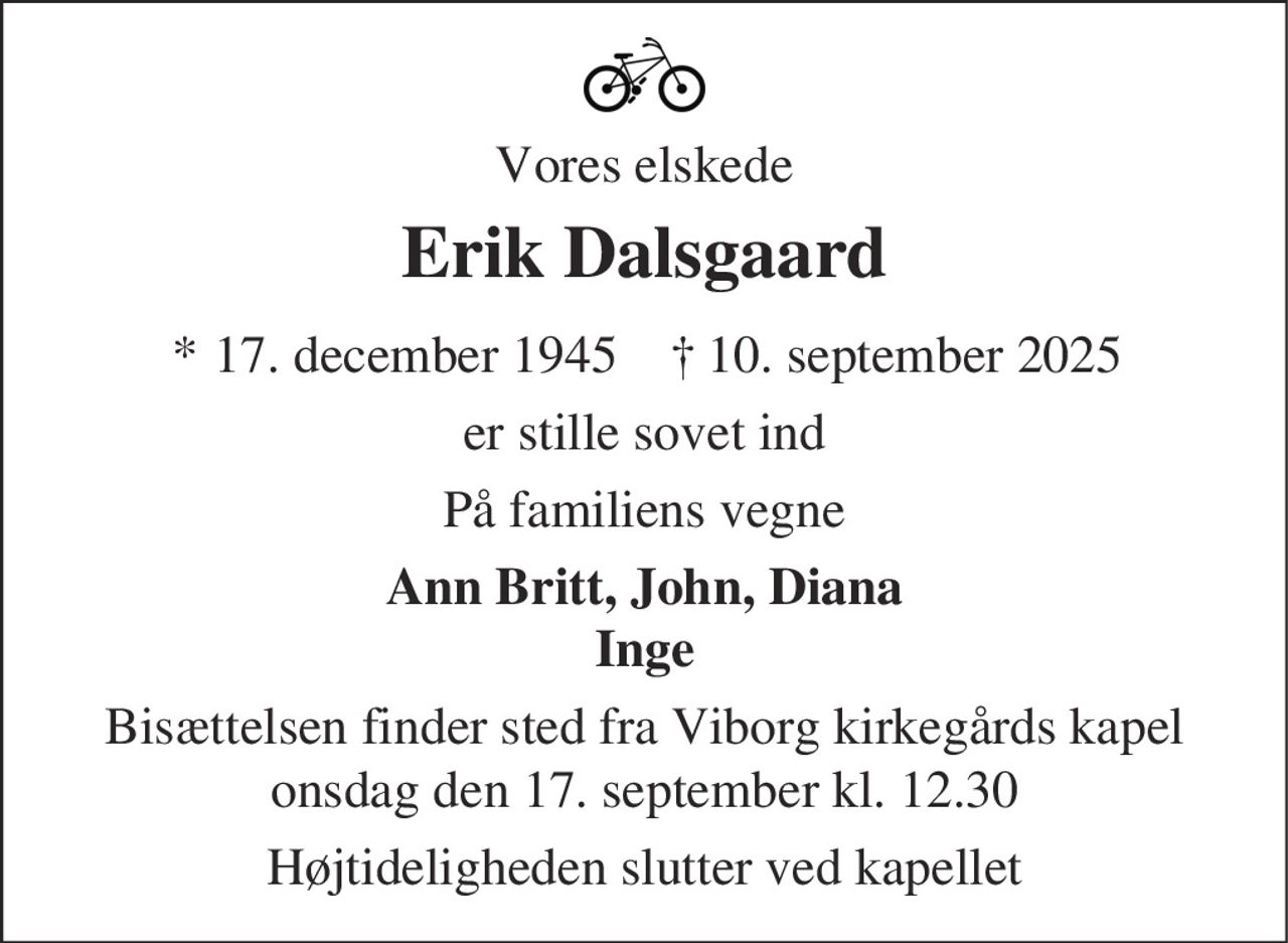 Erik Dalsgaard | Danmarks største medie for mindesider og dødsannoncer