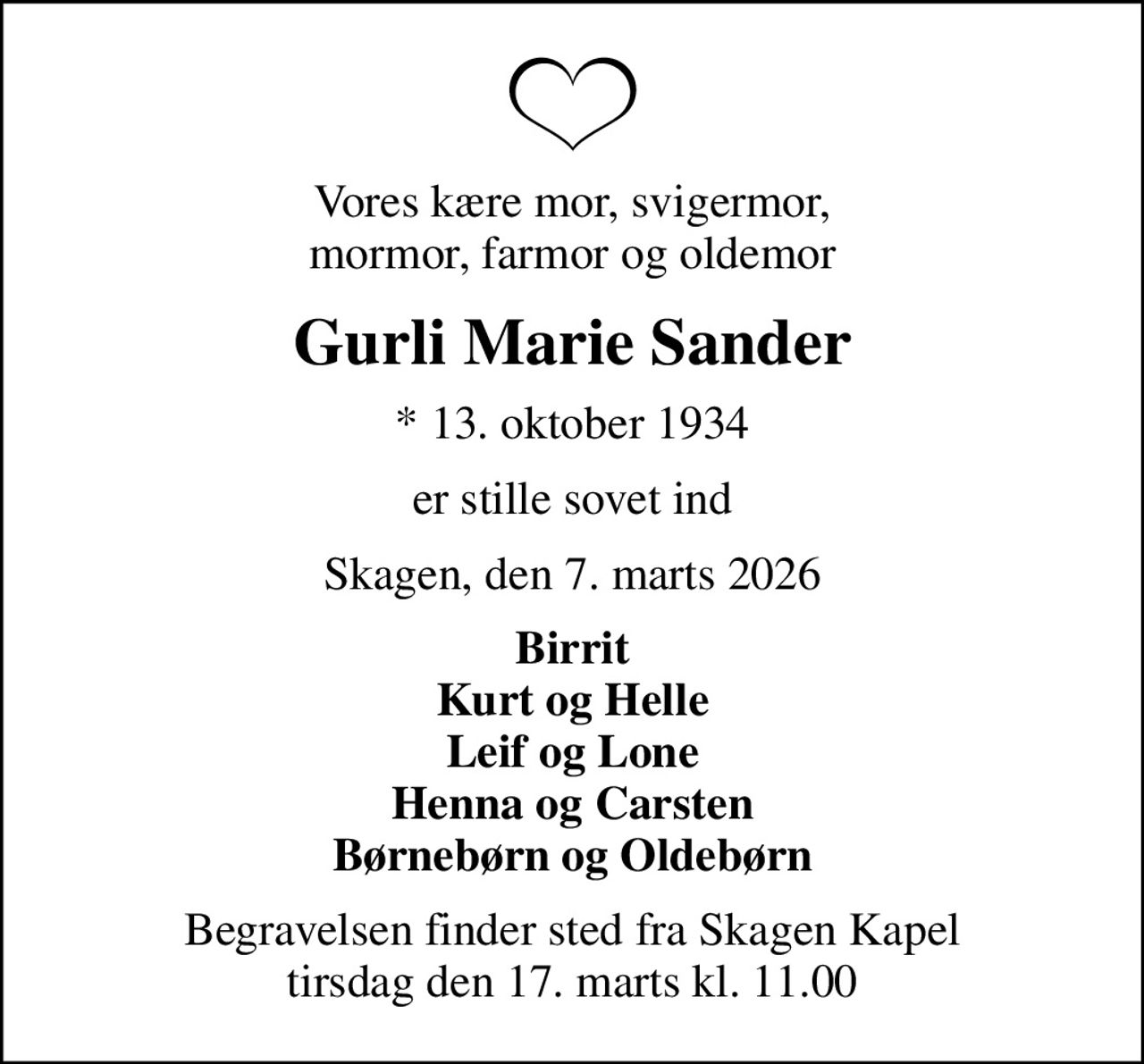 Gurli Marie Sander | Danmarks største medie for mindesider og dødsannoncer