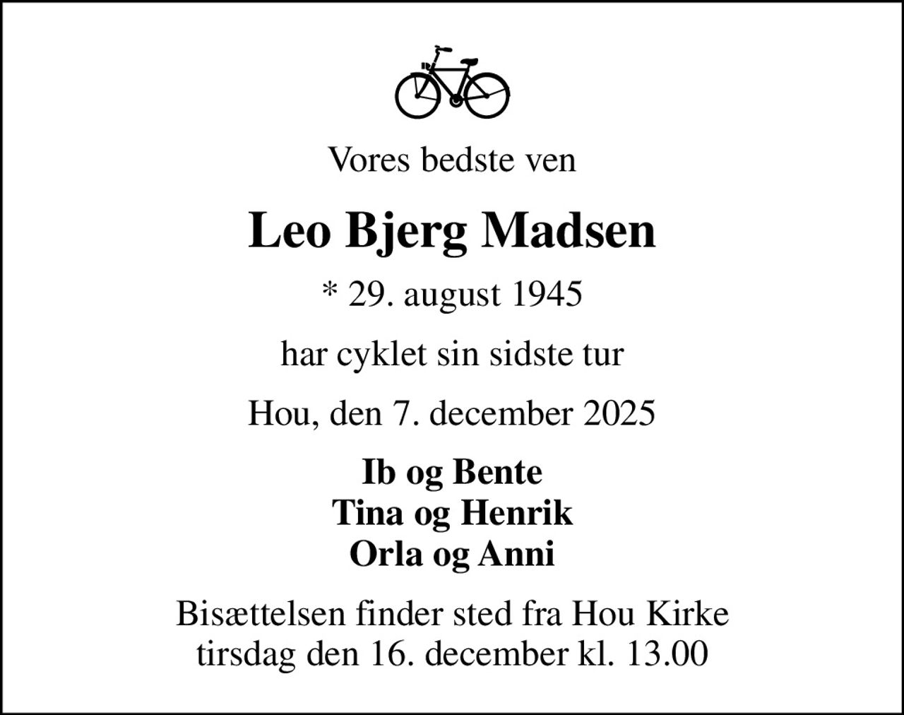 Leo Bjerg Madsen | Danmarks største medie for mindesider og dødsannoncer