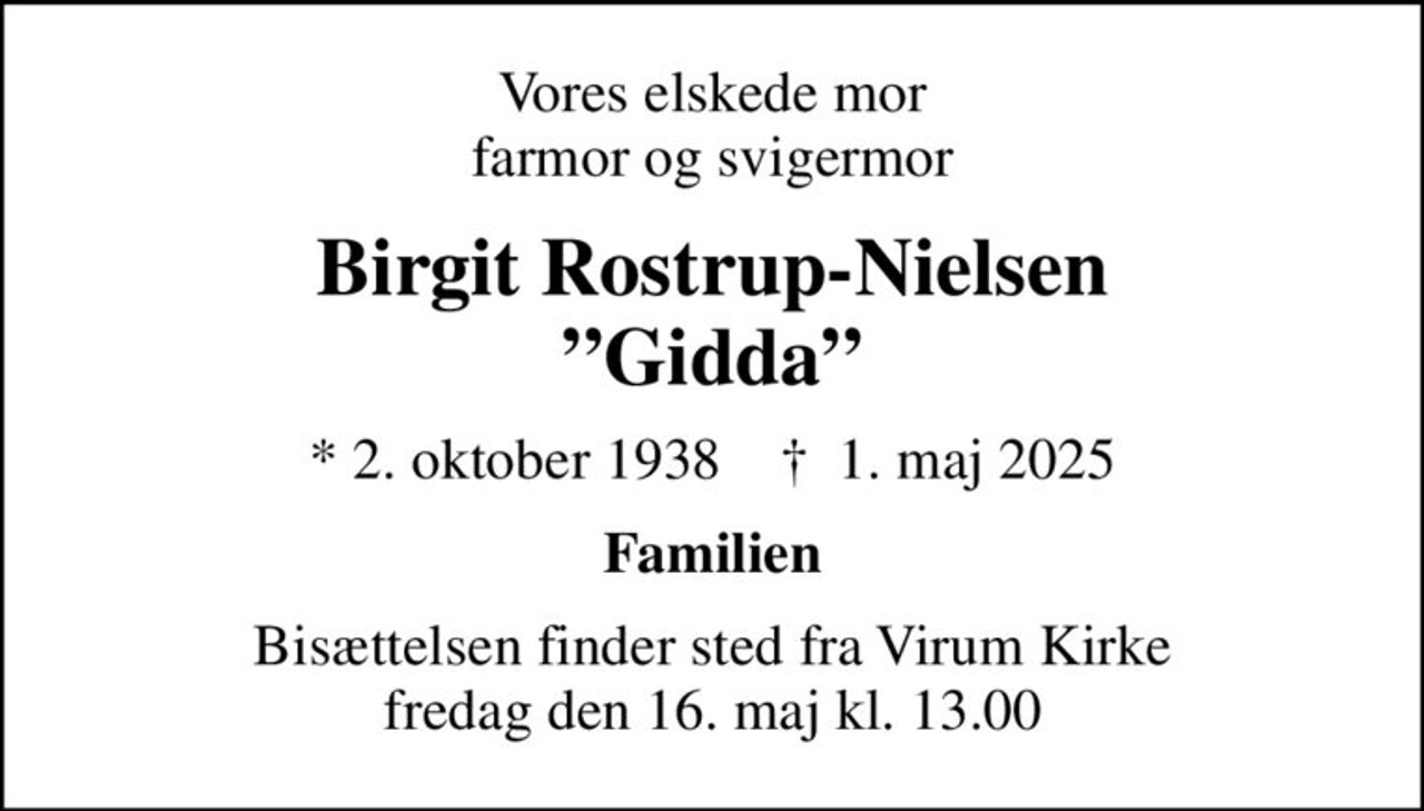 Birgit Rostrup-Nielsen | Dødsannoncer i Danmark