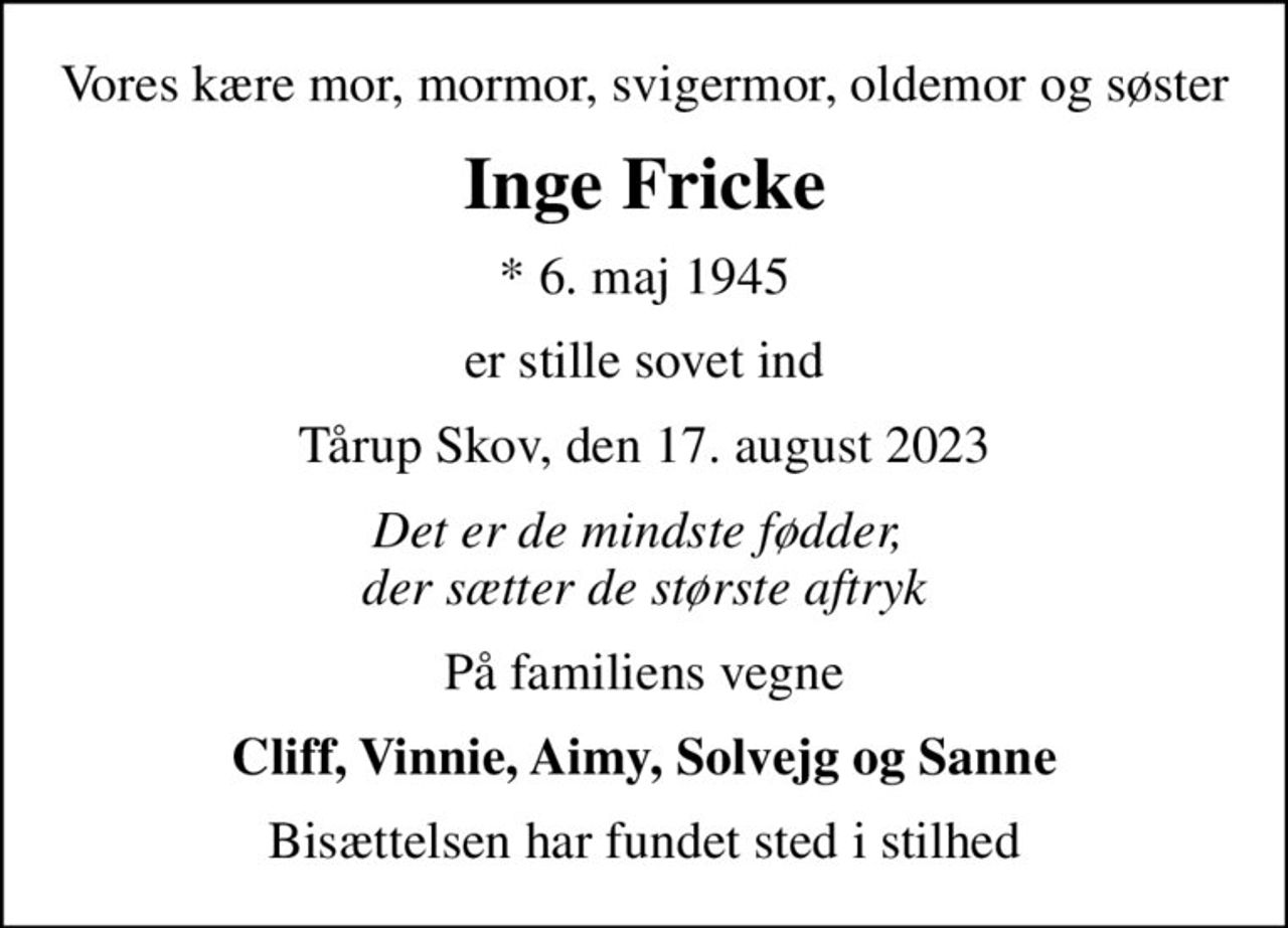 Inge Fricke | Danmarks største medie for mindesider og dødsannoncer