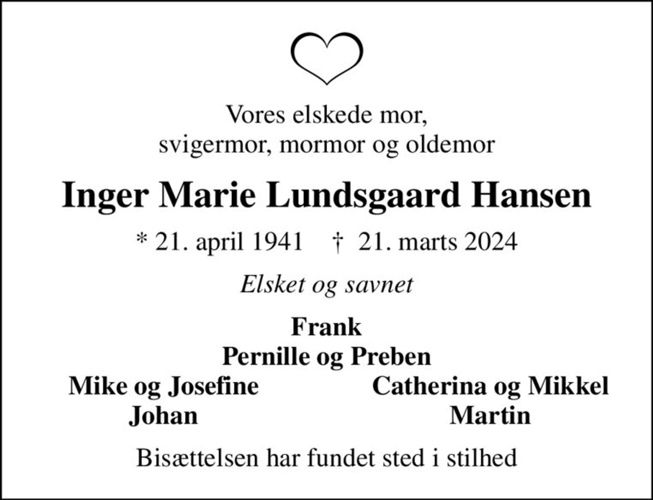 Inger Marie Lundsgaard Hansen | Danmarks største medie for mindesider ...