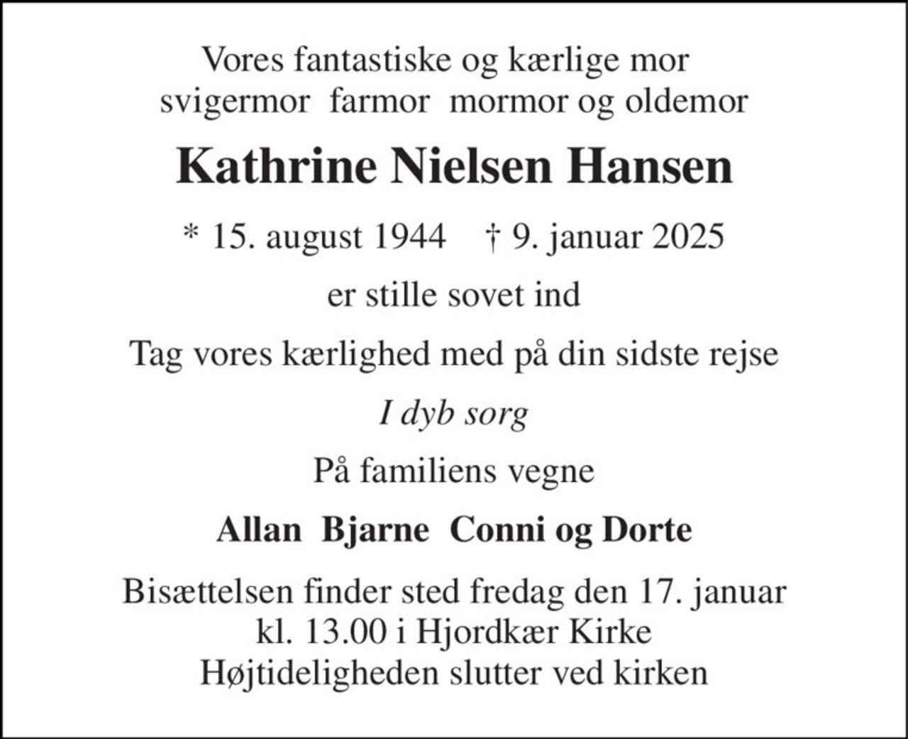 Kathrine Nielsen Hansen | Dødsannoncer i Danmark