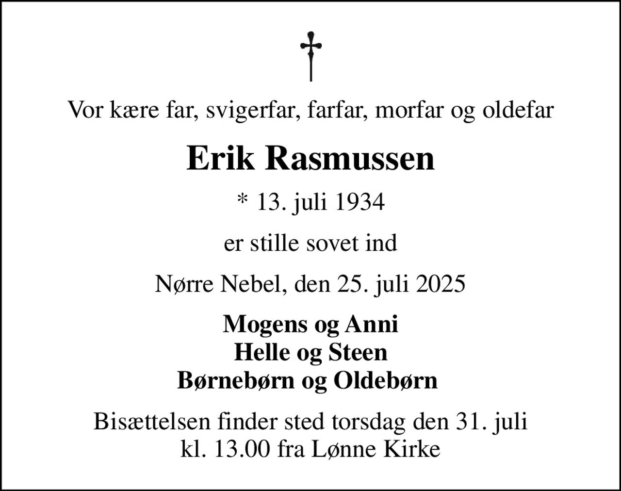 Erik Rasmussen | Dødsannoncer i Danmark