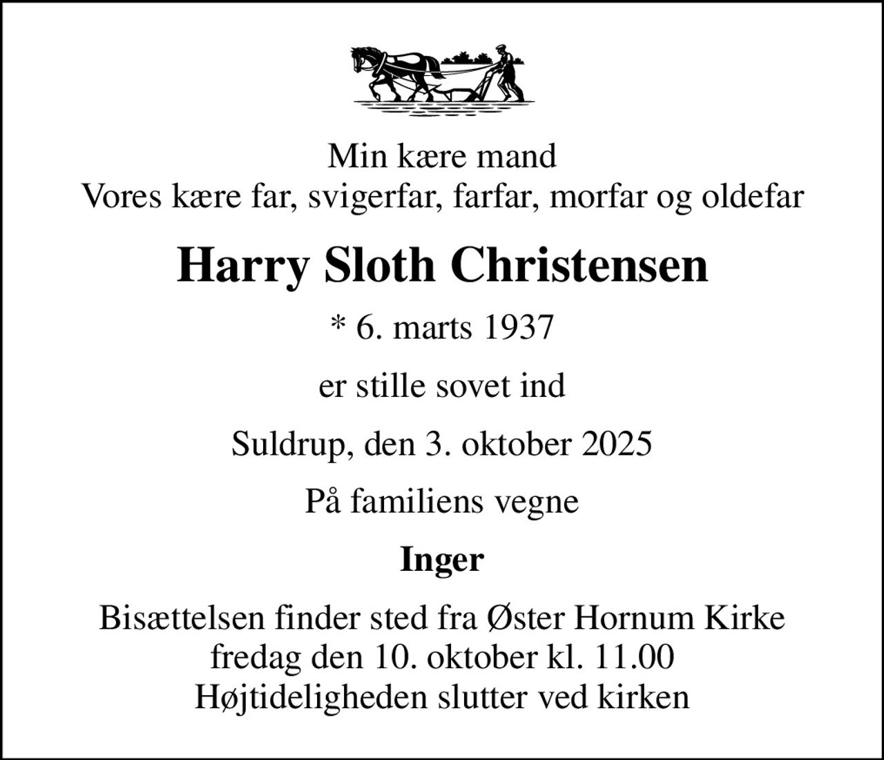 Harry Christen Sloth Christensen | Dødsannoncer i Danmark
