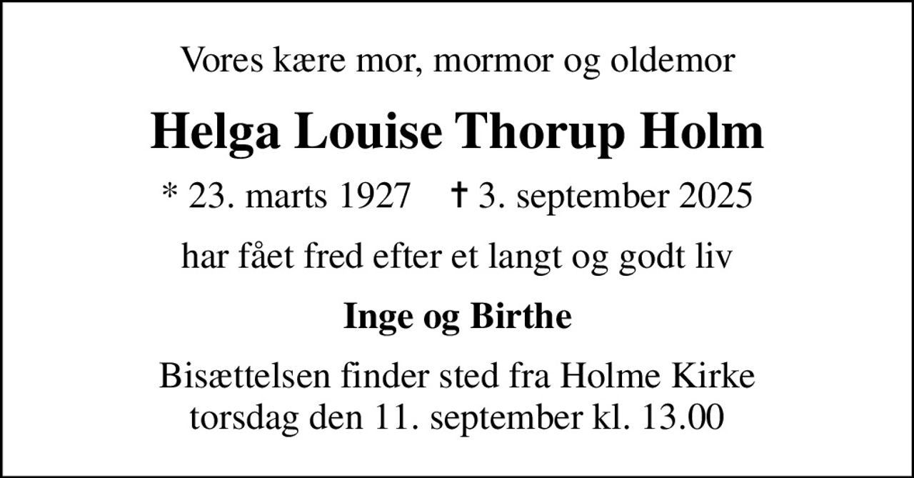 Helga Louise Thorup Holm | Danmarks største medie for mindesider og ...