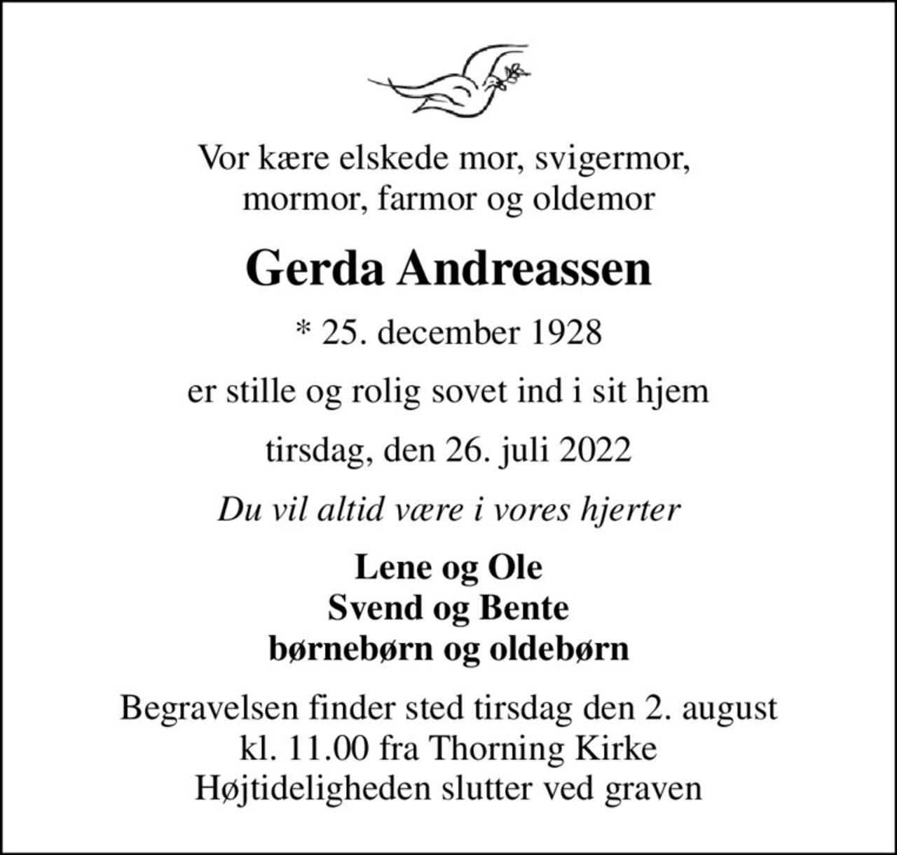 Gerda Hansen Andreassen | Danmarks største medie for mindesider og ...