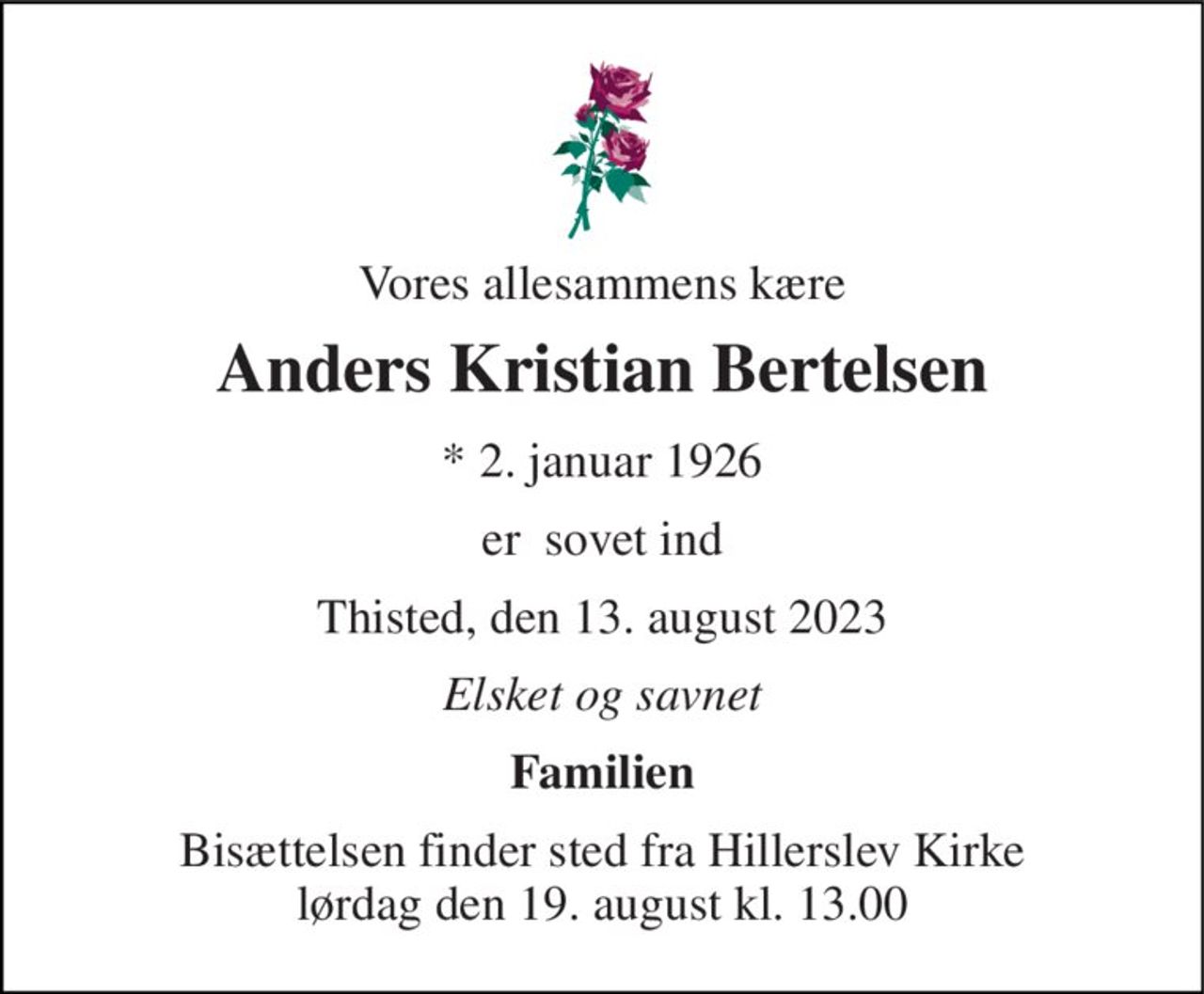 Anders Kristian Bertelsen | Dødsannoncer i Danmark