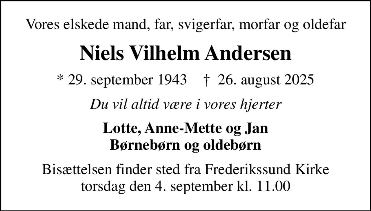 Niels Vilhelm Andersen | Dødsannoncer i Danmark