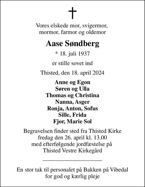 Aase Søndberg | Dødsannoncer i Danmark