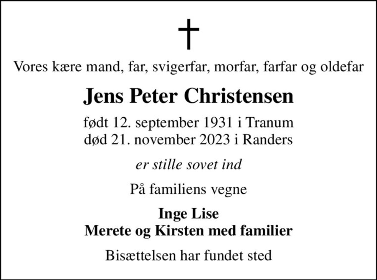 Jens Peter Christensen | Dødsannoncer i Danmark