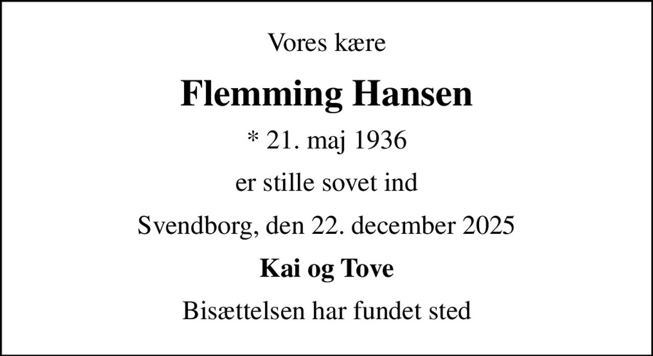 Flemming Hansen | Danmarks største medie for mindesider og dødsannoncer