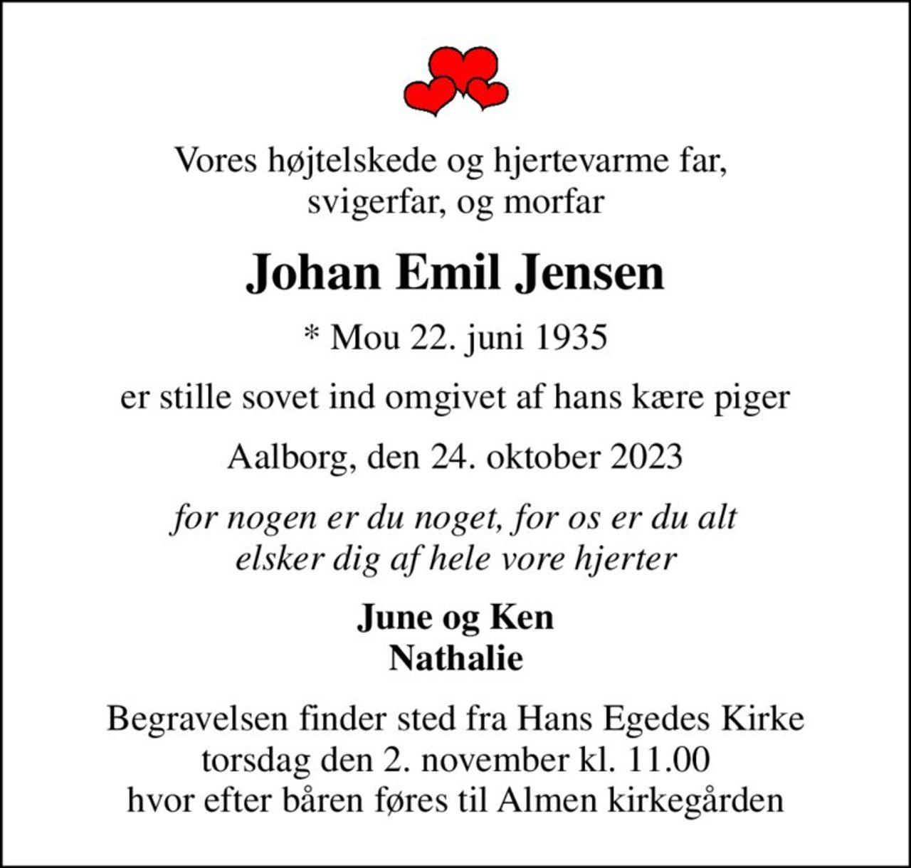Johan Emil Jensen | Danmarks største medie for mindesider og dødsannoncer
