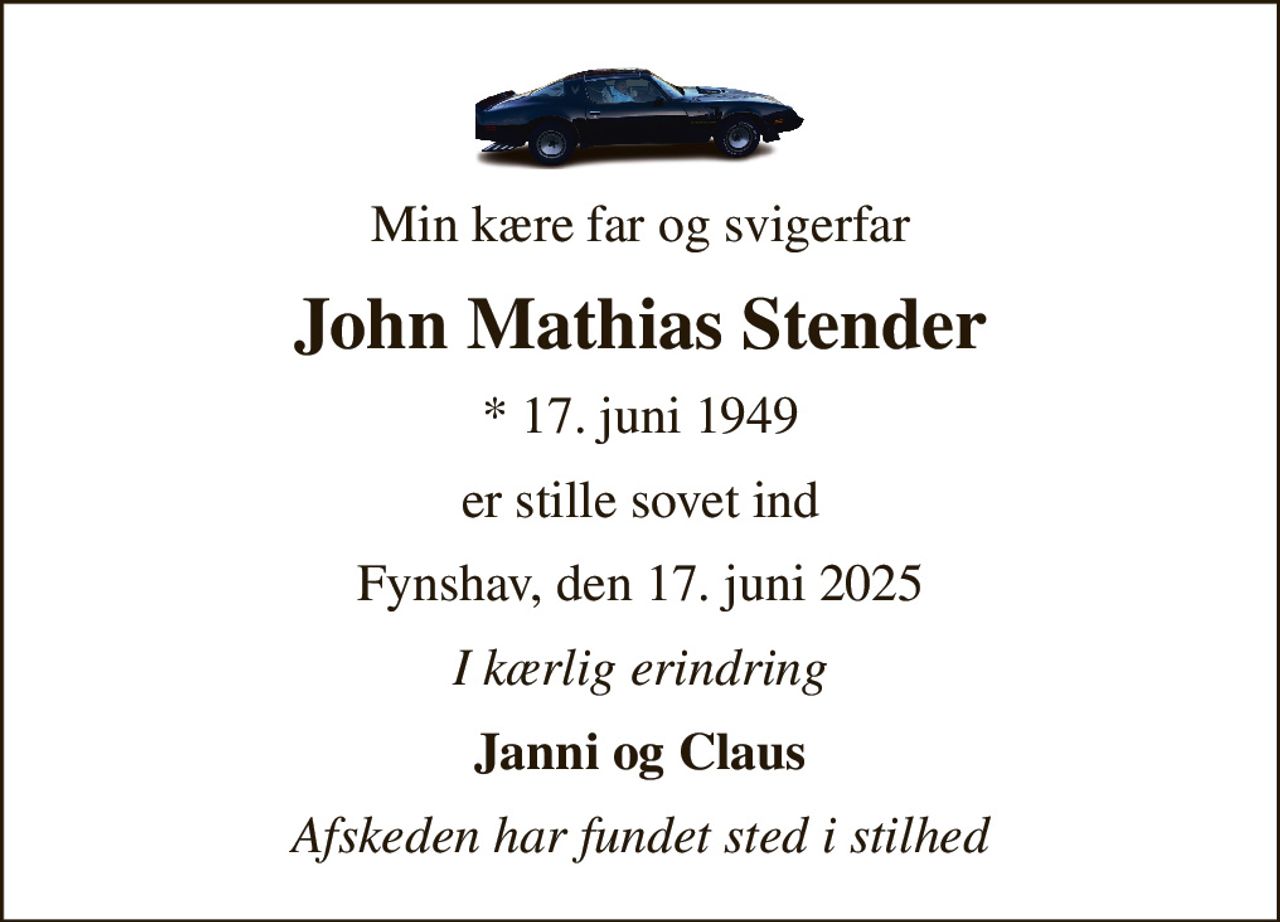 John Mathias Stender | Danmarks største medie for mindesider og ...