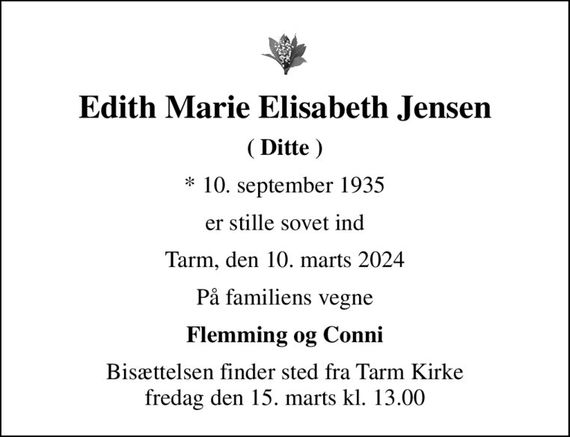 Edith Marie Elisabeth Jensen | Dødsannoncer i Danmark