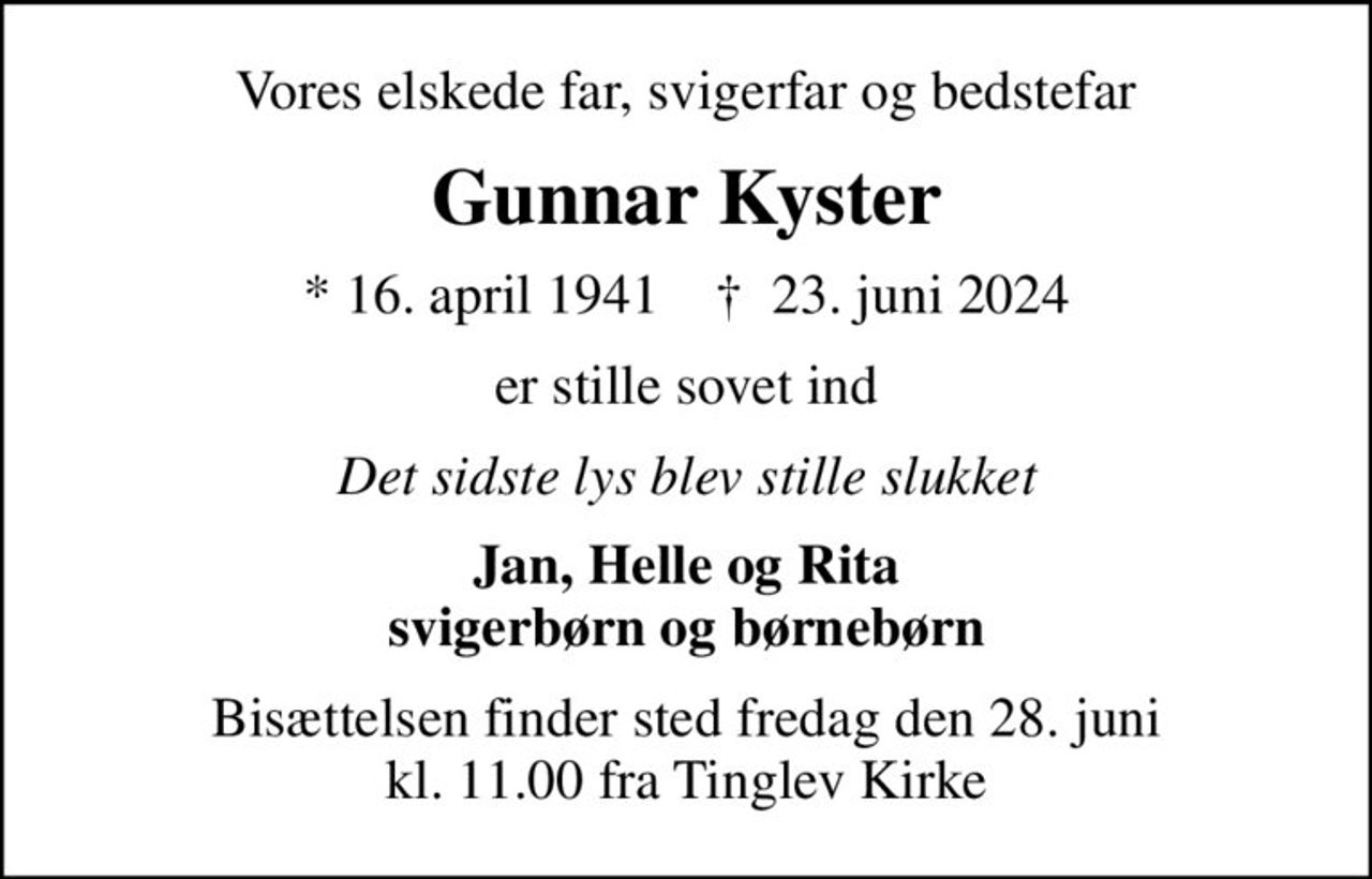 Gunnar Kyster | Danmarks største medie for mindesider og dødsannoncer