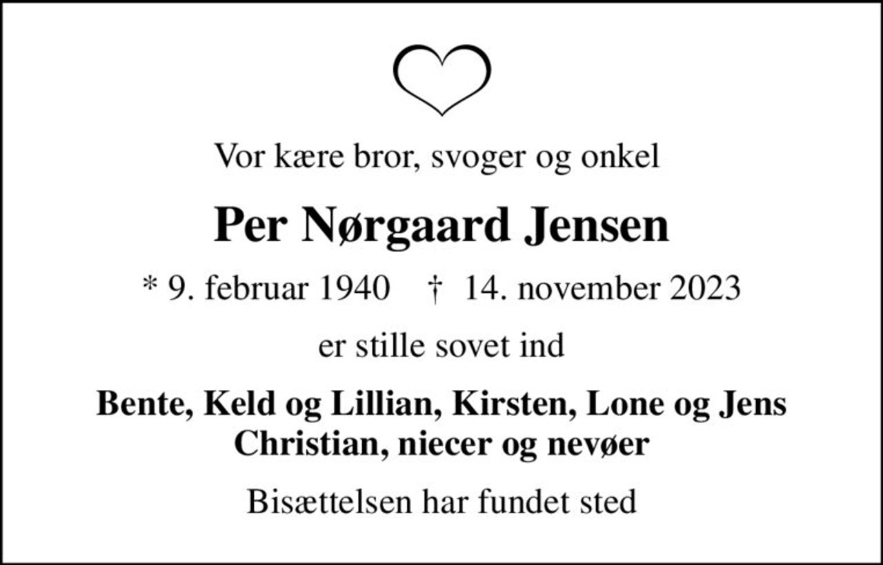 Per Nørgaard Jensen | Dødsannoncer i Danmark