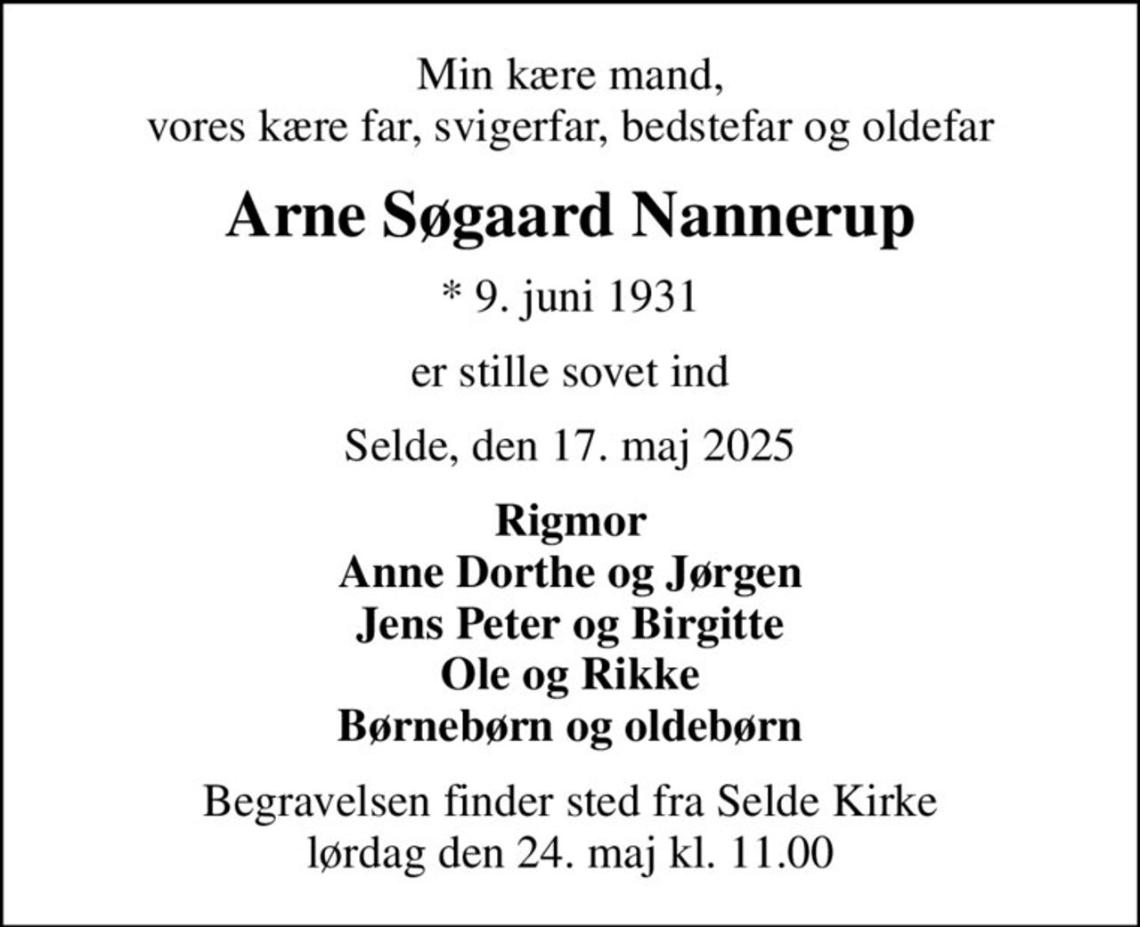 Arne Søgaard Nannerup | Dødsannoncer i Danmark