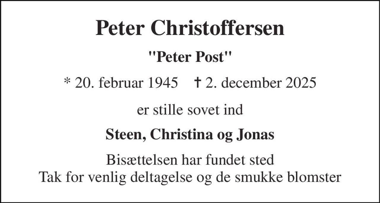 Peter Georg Christoffersen | Danmarks største medie for mindesider og ...