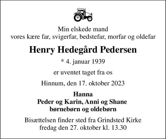 Henry Hedegård Pedersen | Dødsannoncer i Danmark