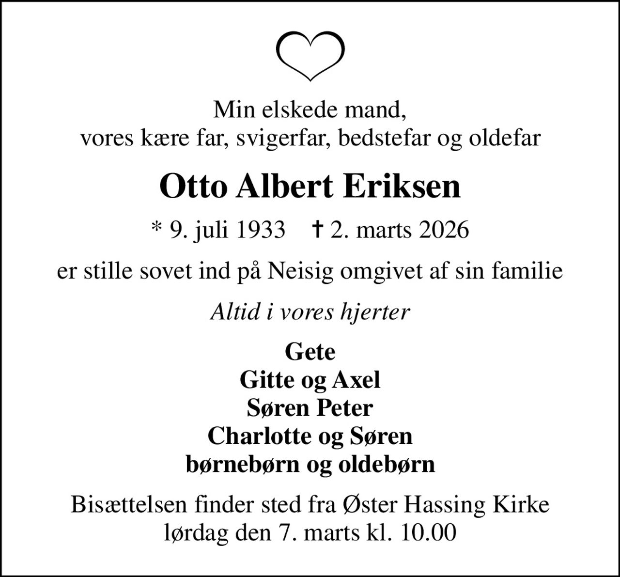 Otto Albert Eriksen | Danmarks største medie for mindesider og dødsannoncer