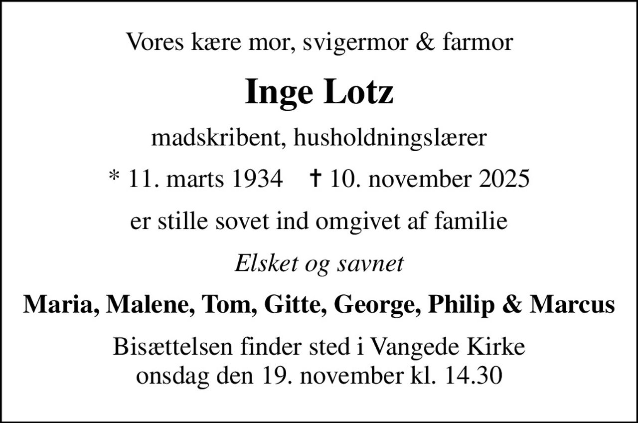 Inge Lotz | Danmarks største medie for mindesider og dødsannoncer