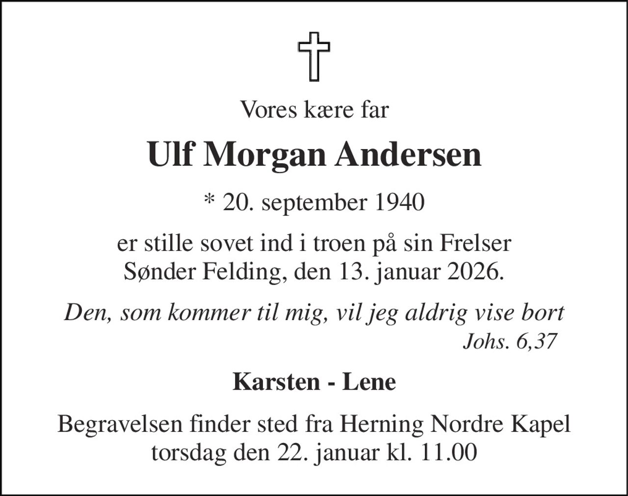 Ulf Morgan Andersen | Danmarks største medie for mindesider og dødsannoncer