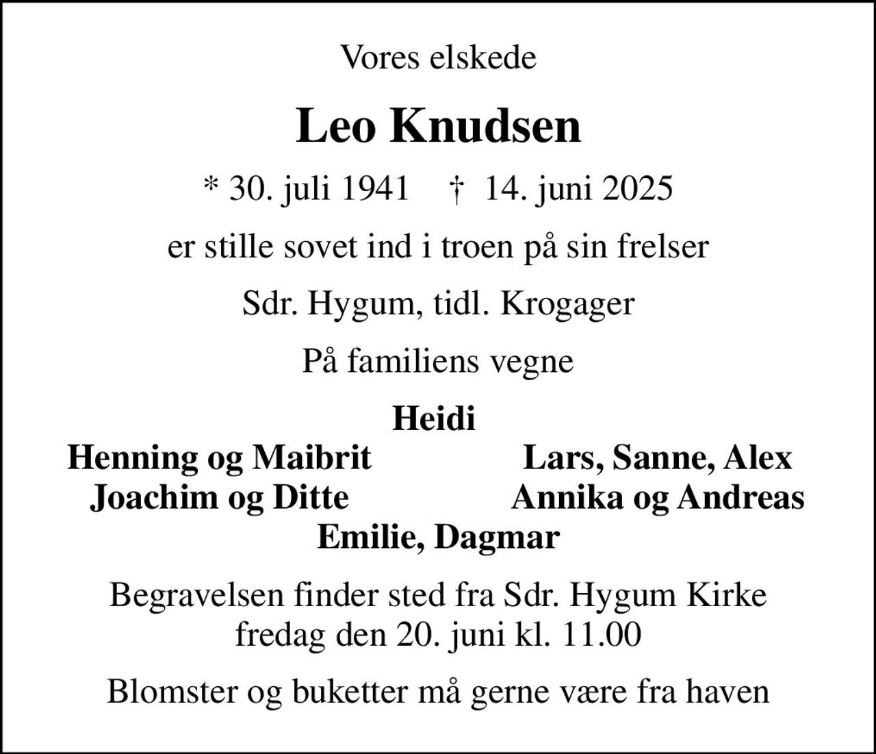 Leo Knudsen | Dødsannoncer i Danmark