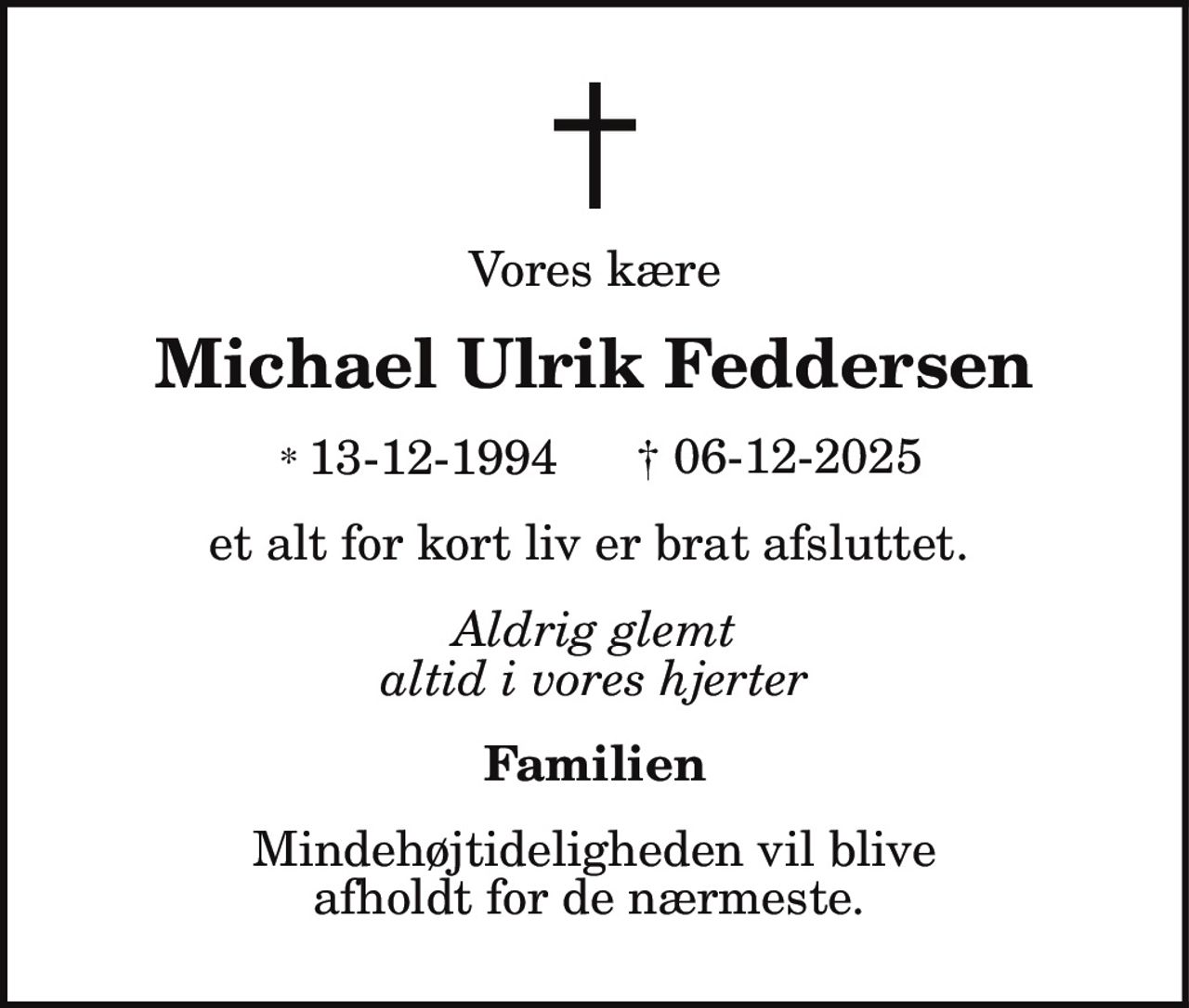 Michael Ulrik Feddersen | Danmarks største medie for mindesider og ...