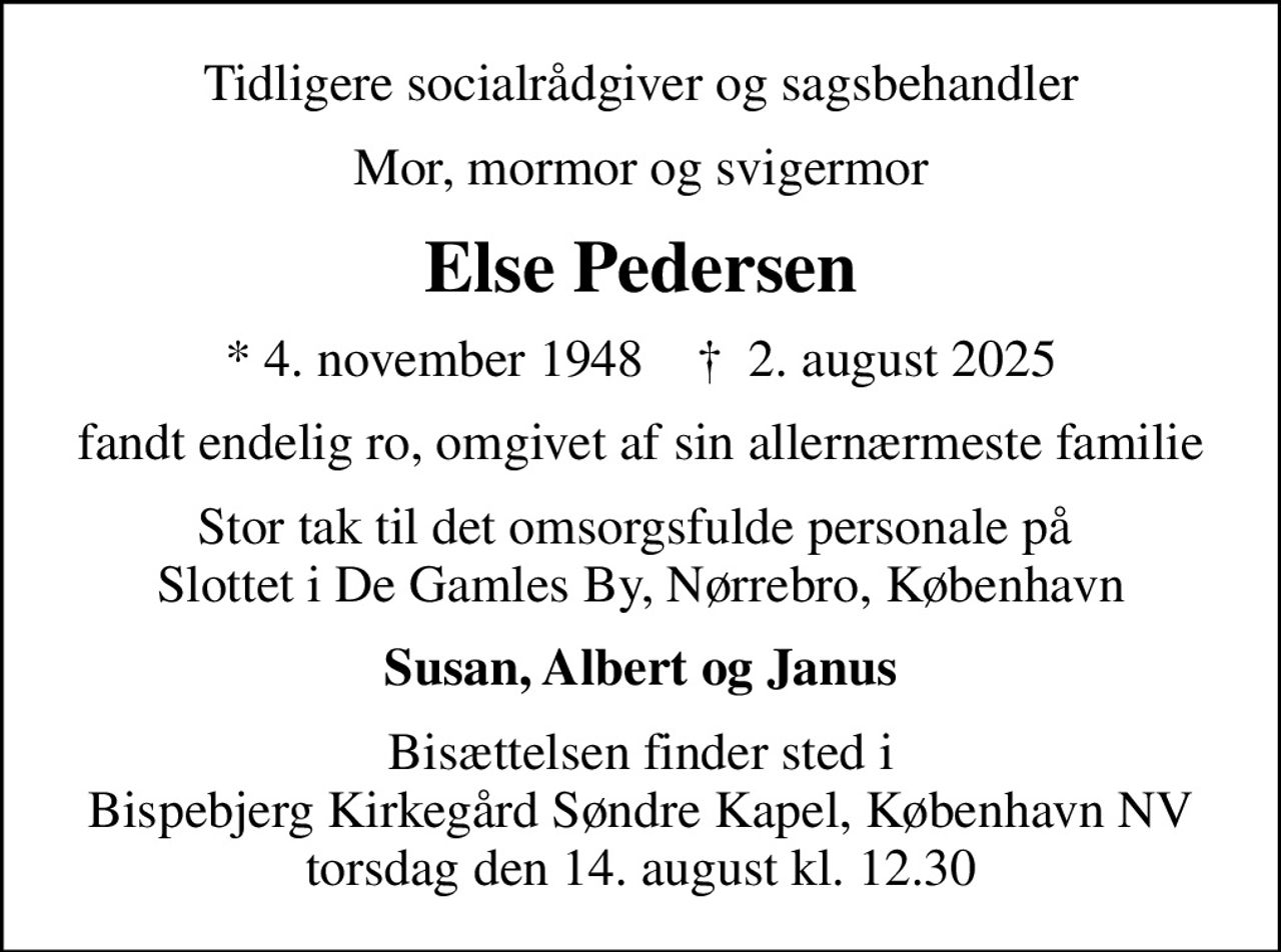 Else Pedersen | Danmarks største medie for mindesider og dødsannoncer