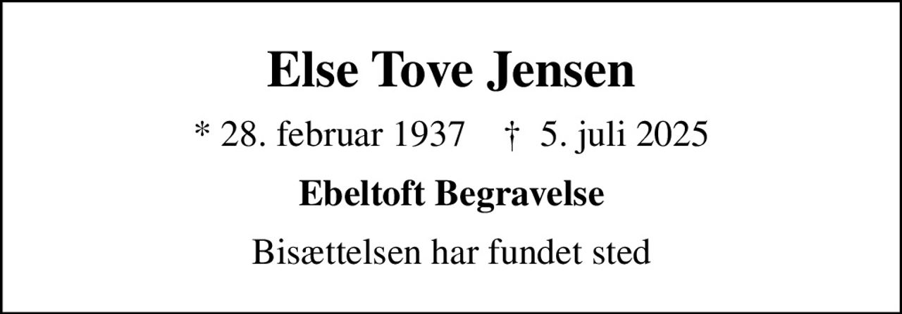 Else Tove Jensen | Dødsannoncer i Danmark