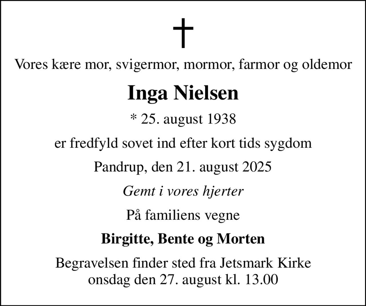 Inga Nielsen | Dødsannoncer i Danmark