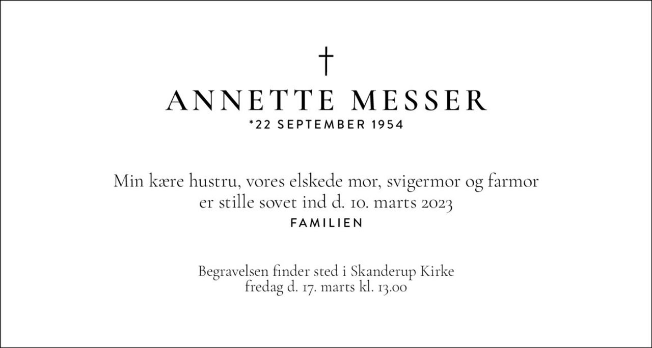 Annette Messer | Danmarks største medie for mindesider og dødsannoncer