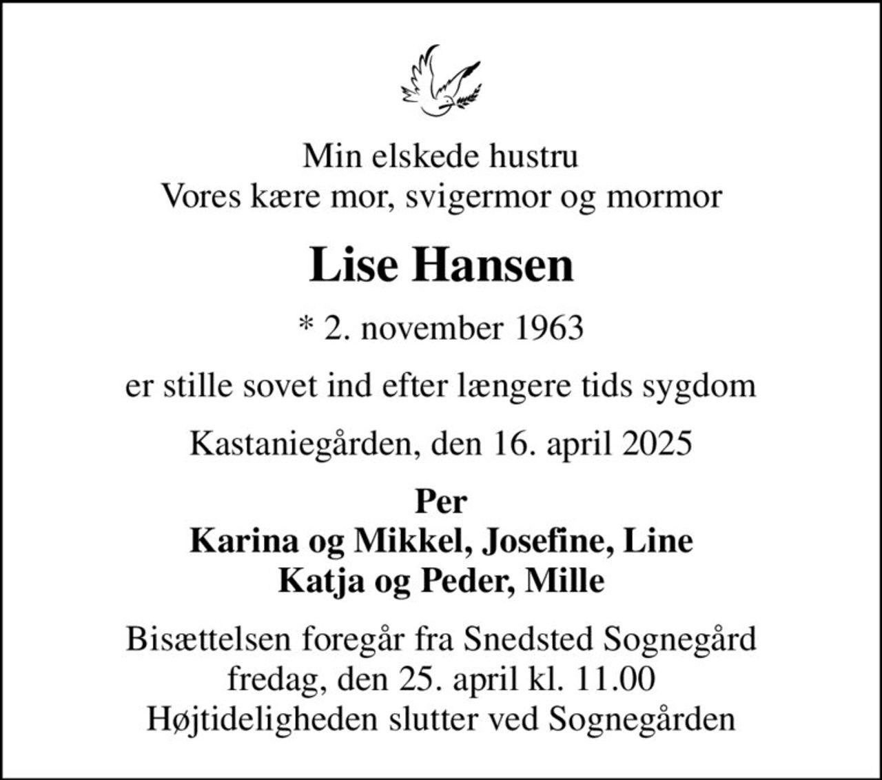 Lise Hansen | Danmarks største medie for mindesider og dødsannoncer