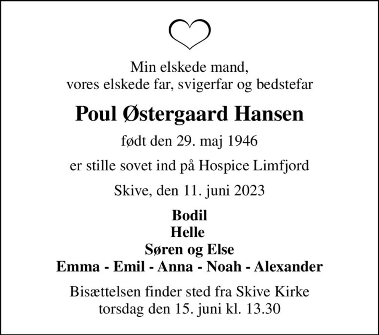 Poul Østergaard Hansen | Dødsannoncer i Danmark