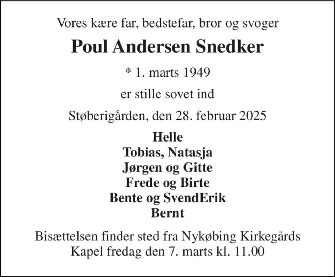 Poul Andersen Snedker | Danmarks største medie for mindesider og ...