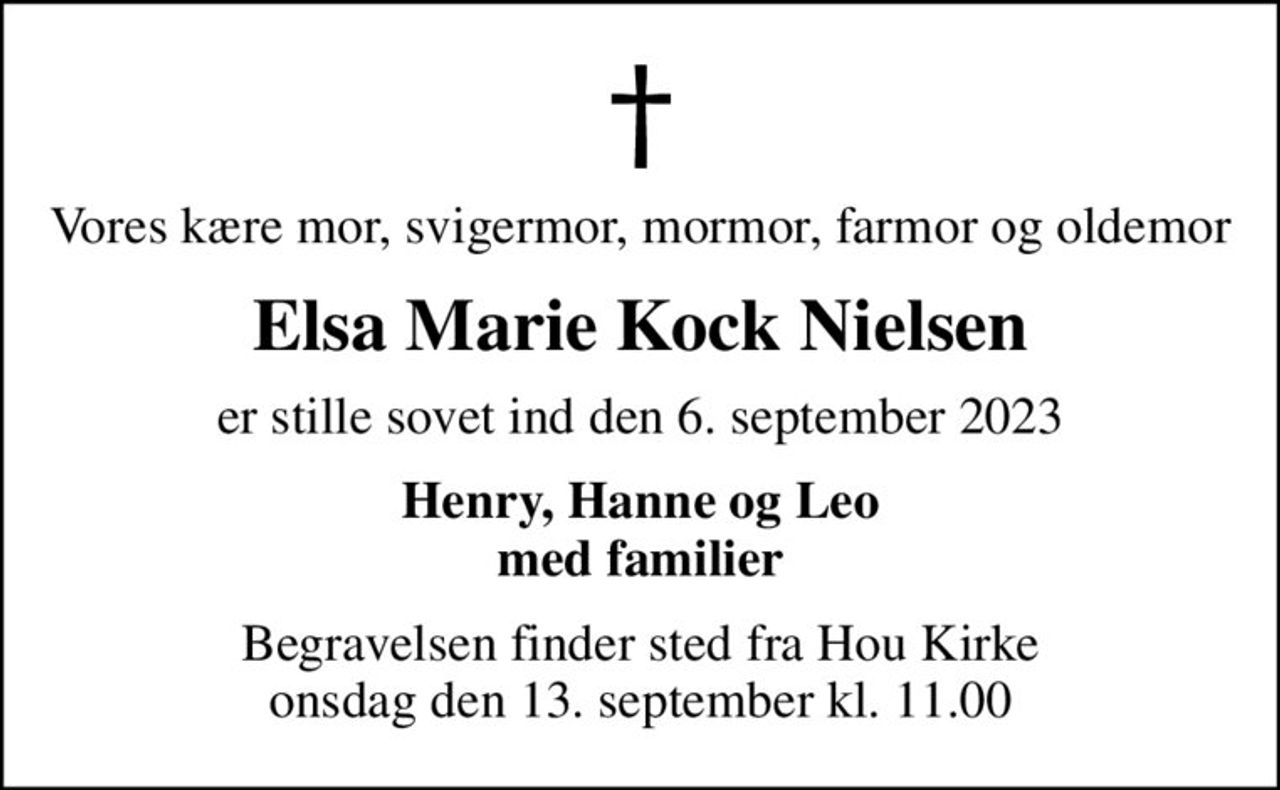 Elsa Marie Kock Nielsen | Dødsannoncer i Danmark