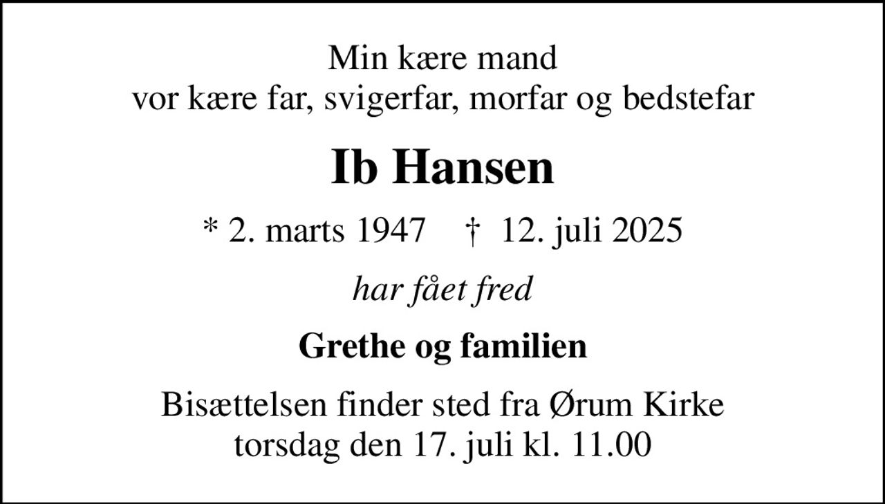Ib Hansen | Danmarks største medie for mindesider og dødsannoncer