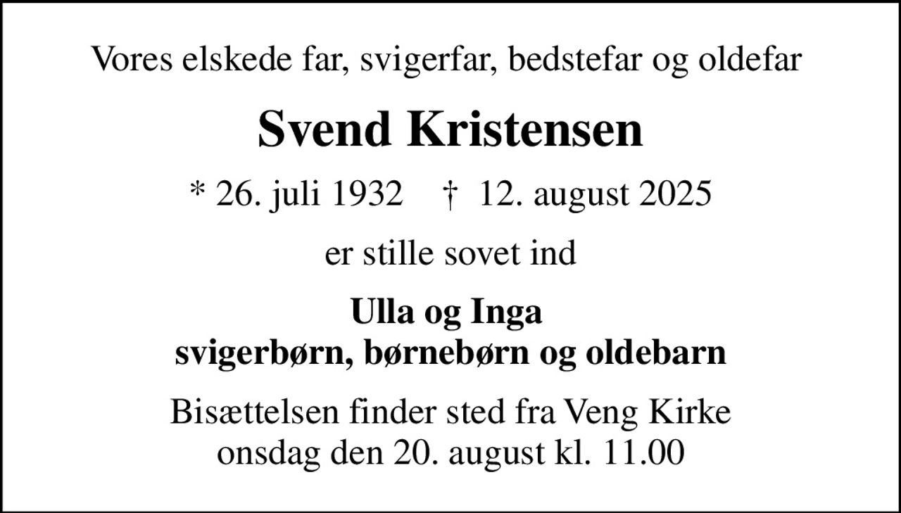 Svend Aage Kristensen | Dødsannoncer i Danmark