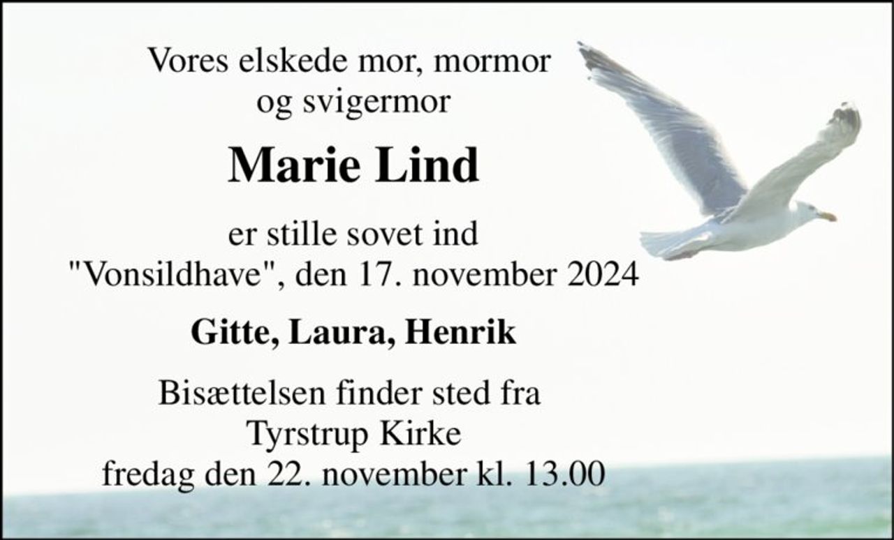 Marie Lind | Danmarks største medie for mindesider og dødsannoncer