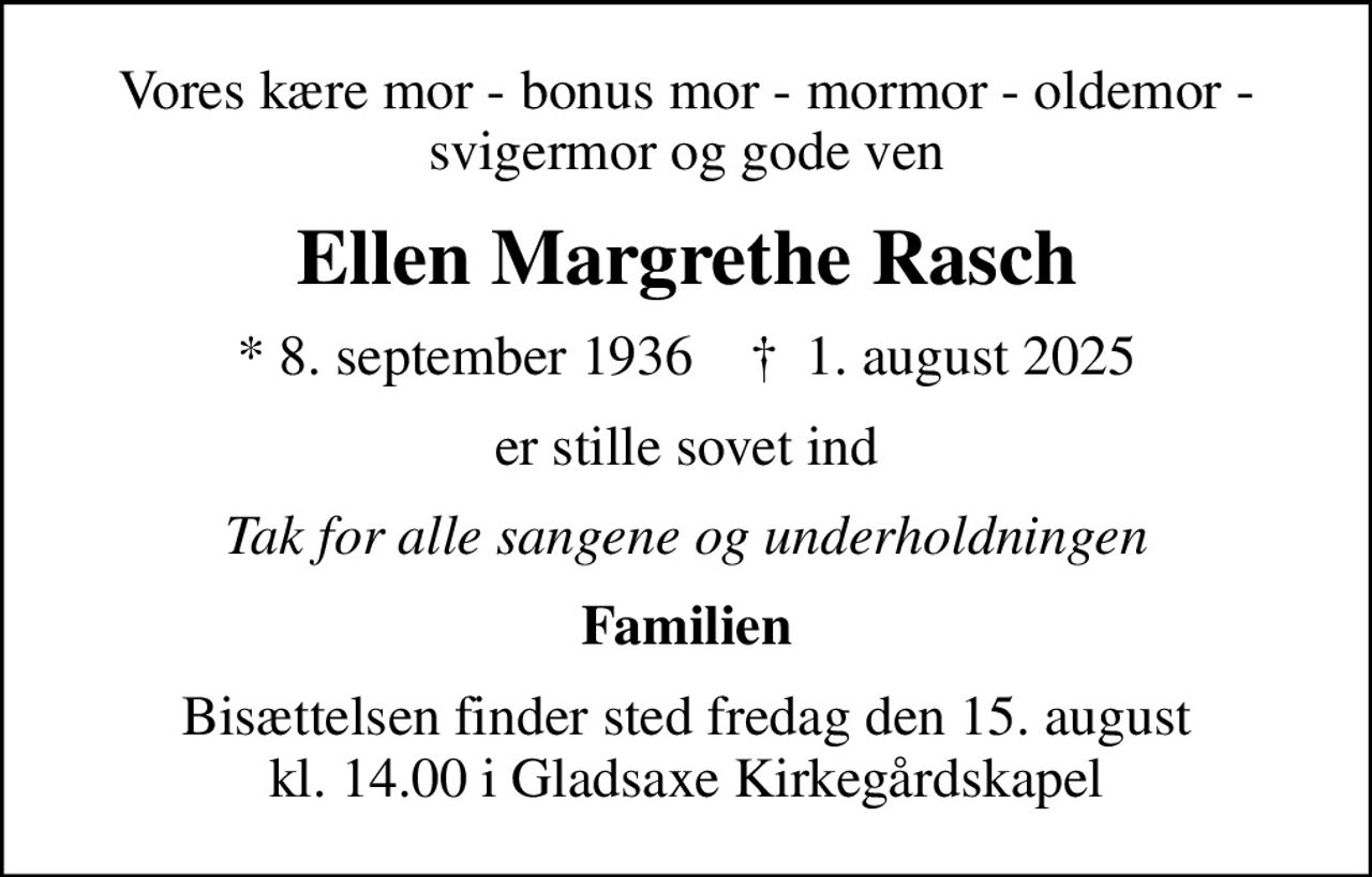 Ellen Margrethe Rasch | Danmarks største medie for mindesider og ...