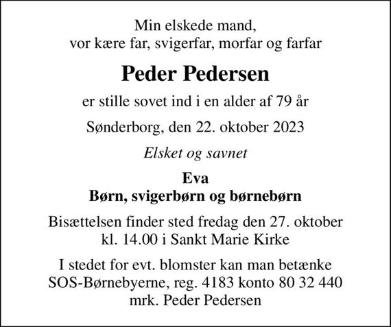 Peder Pedersen | Dødsannoncer i Danmark