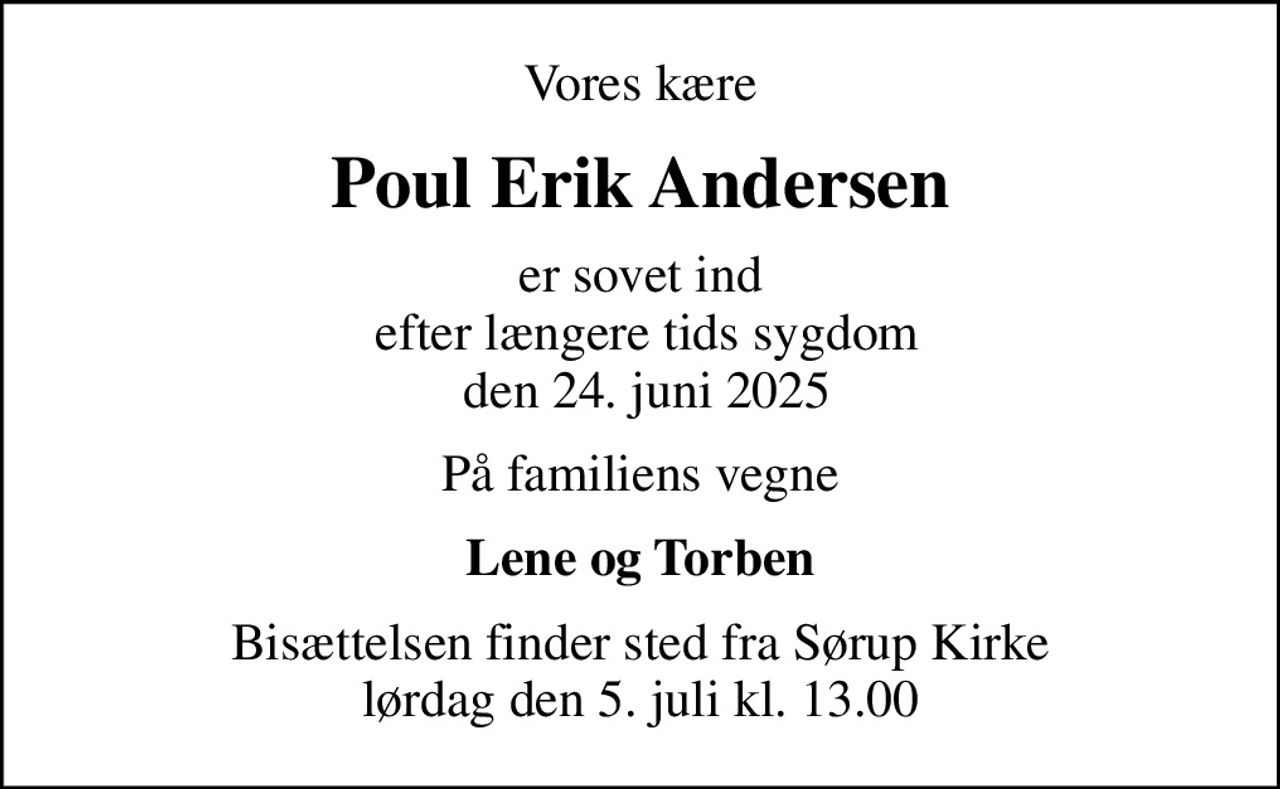 Poul Erik Andersen | Danmarks største medie for mindesider og dødsannoncer