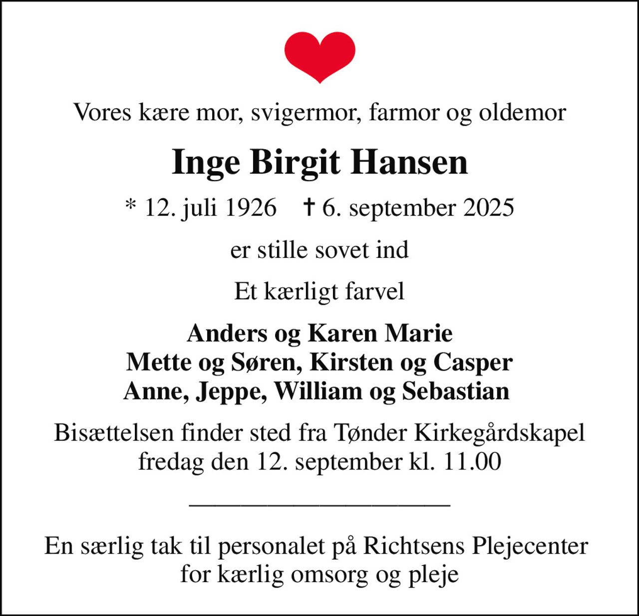 Inge Birgit Hansen | Danmarks største medie for mindesider og dødsannoncer