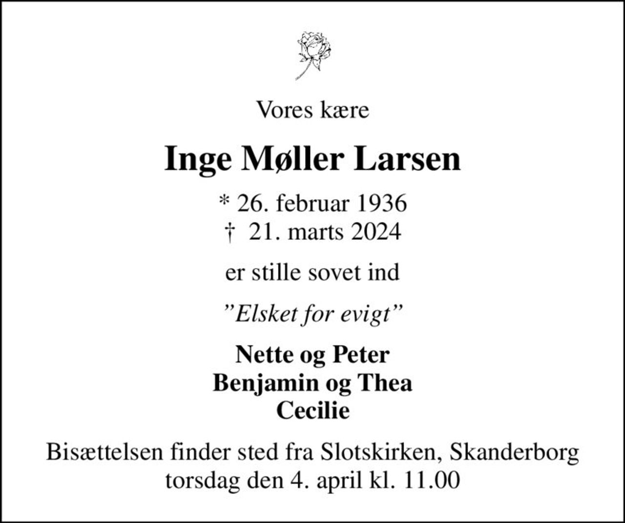 Inge Møller Larsen | Danmarks største medie for mindesider og dødsannoncer