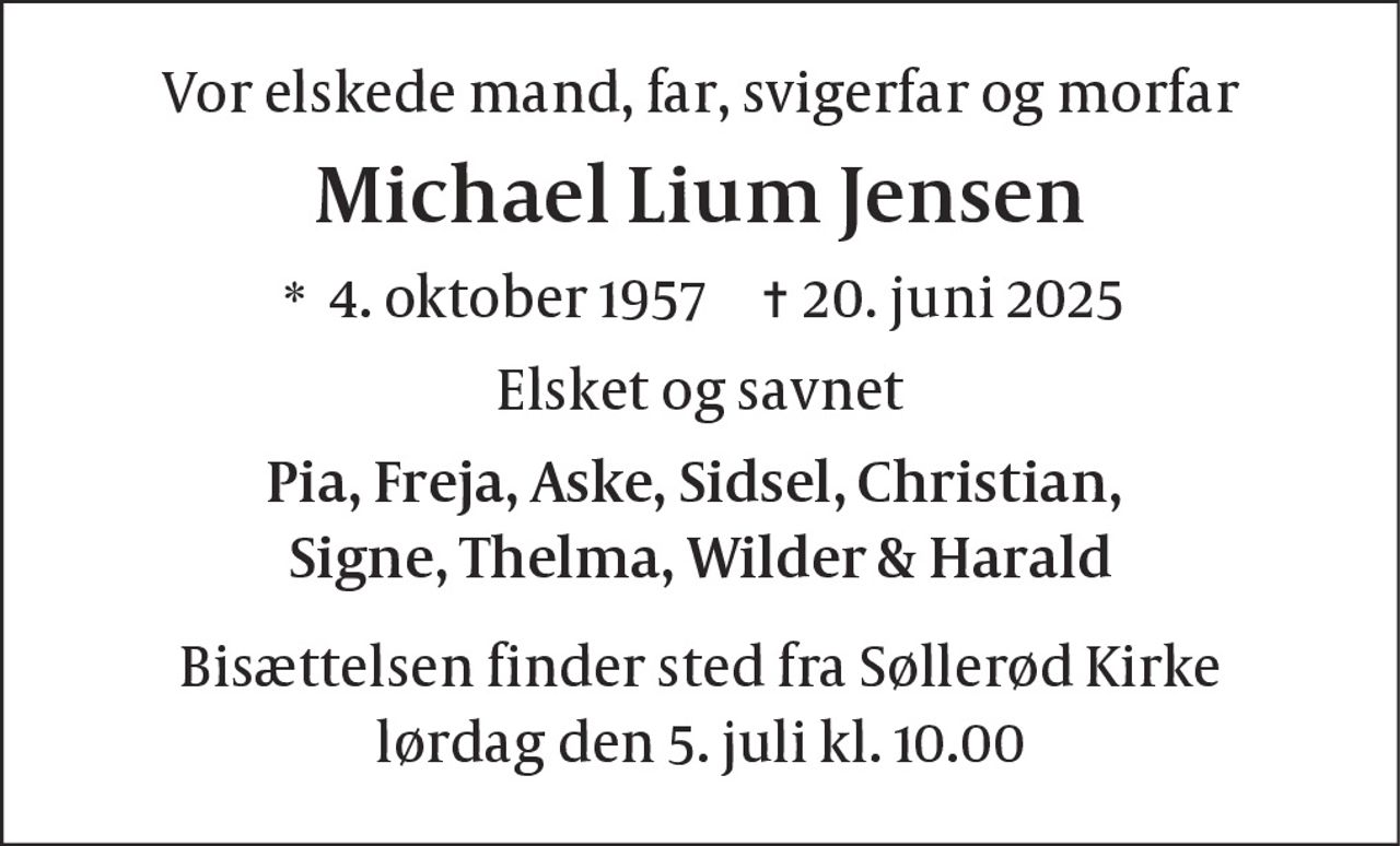 Michael Lium Jensen | Danmarks største medie for mindesider og dødsannoncer