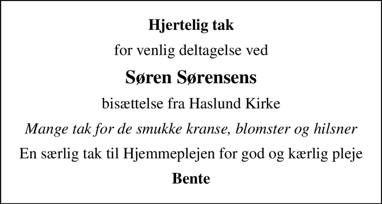 Søren Sørensen | Danmarks største medie for mindesider og dødsannoncer