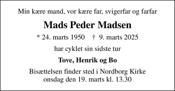 Mads Peder Madsen | Dødsannoncer i Danmark